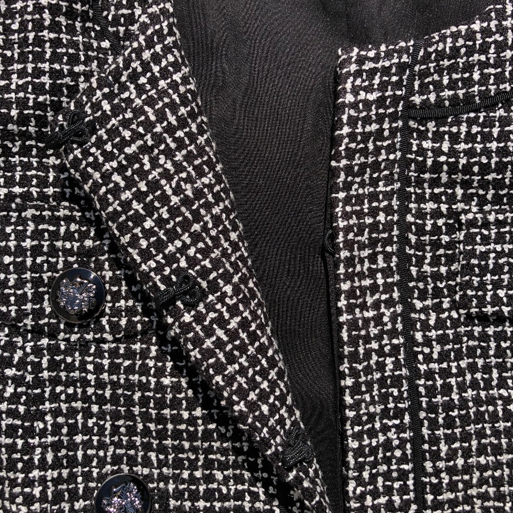 Whbm Tweed Boucle Crop Jacket Black White Plaid Size … - Gem